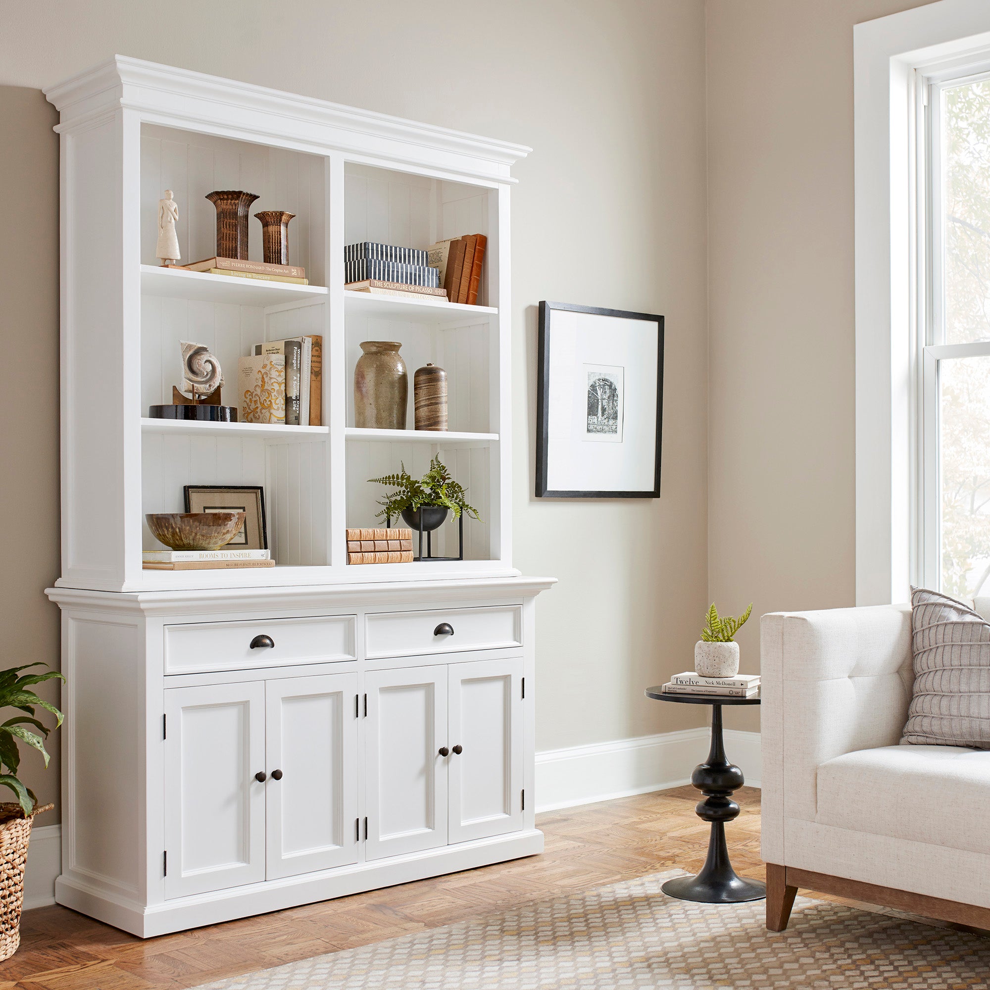 Hampton White Buffet Hutch | Solid Mahogany | Glossy Finish
