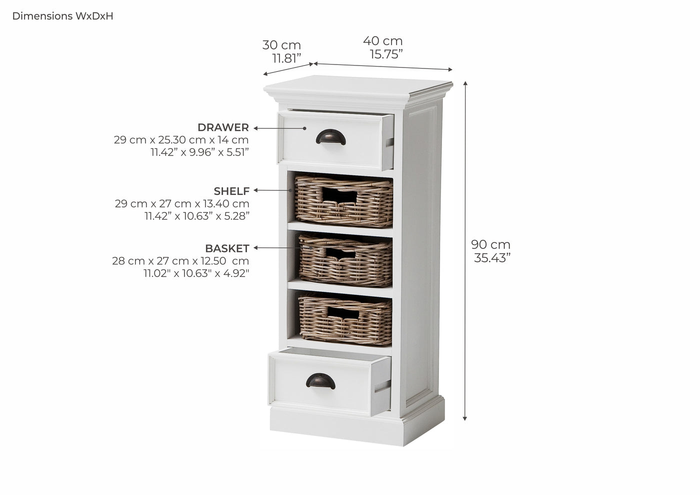 NovaSolo White Storage Unit 3 Rattan Baskets | Mahogany Wood | Fully ...