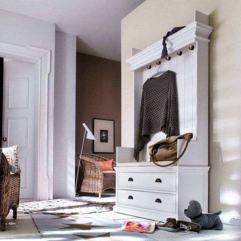 NovaSolo Coat Hanger Unit with Drawers | White Mahogany Entryway Bench ...