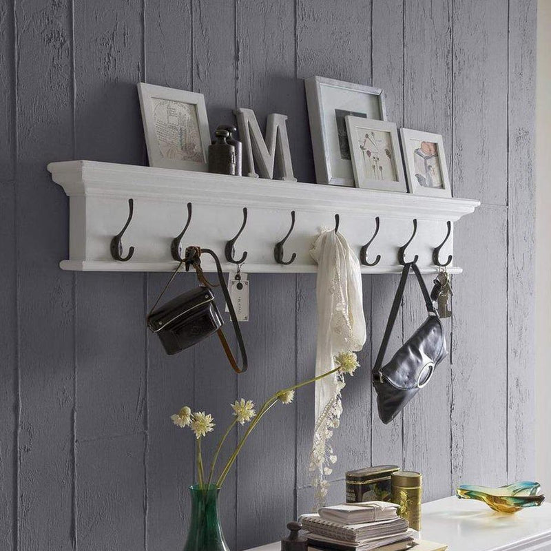Halifax Coat Hanger Wall Unit 8 Hook - White
