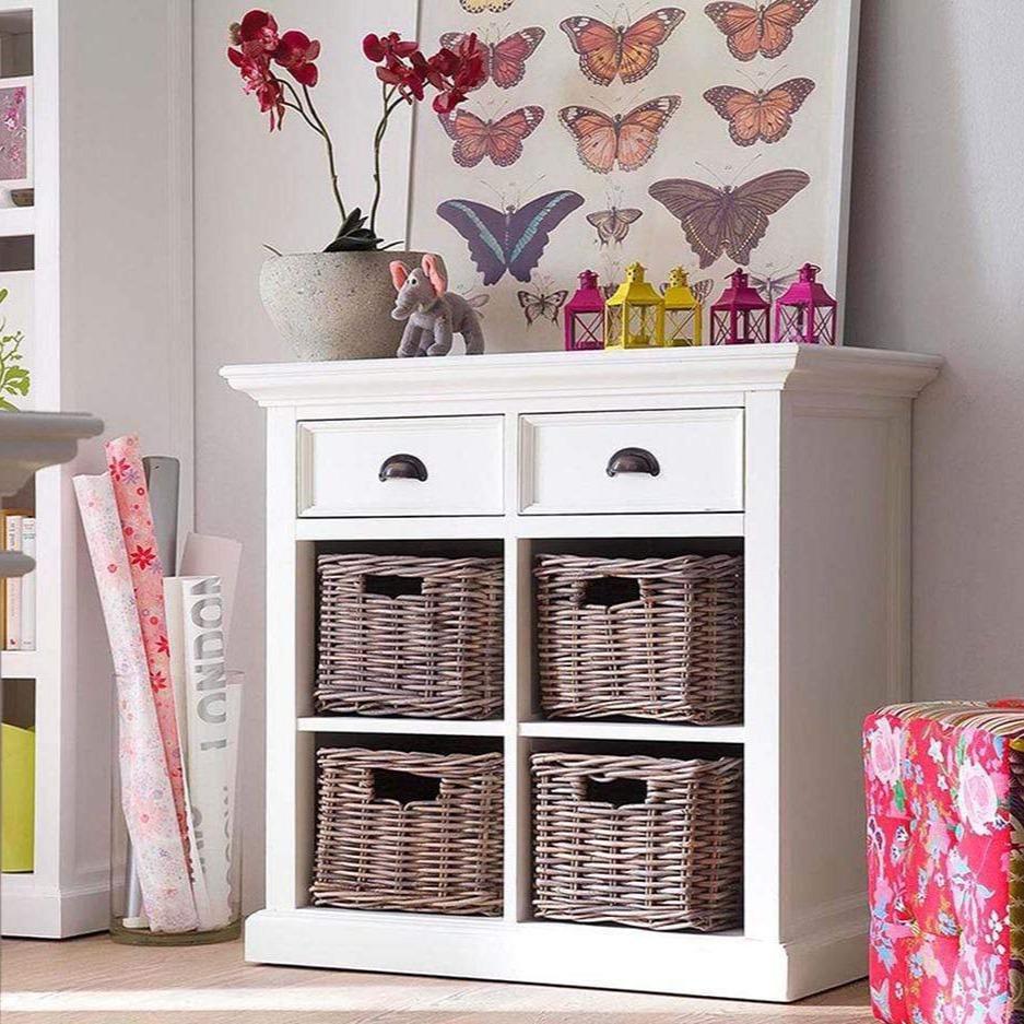 Mahogany Wood Small Buffet | White Gloss Finish | Coastal Hampton Sideboard
