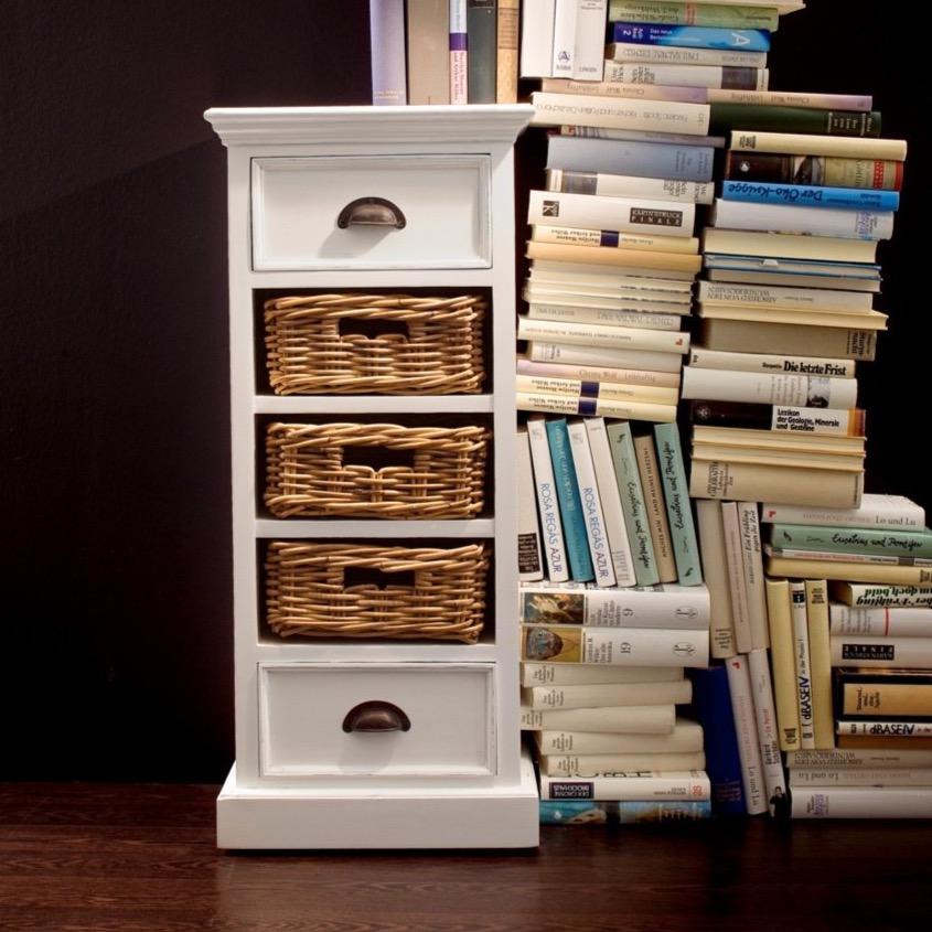 NovaSolo White Storage Unit 3 Rattan Baskets | Mahogany Wood | Fully ...